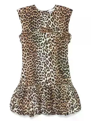 GANNI Leopard-print Mini Dress - Brown