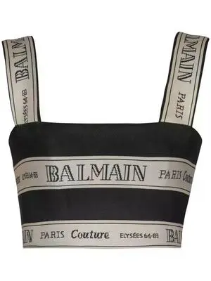 Balmain Ribbon-jacquard Crop Top
