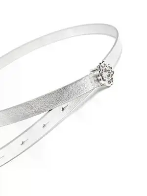 Maje Clover Slim Leather Belt - Silver
