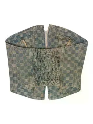 MISBHV Monogram-jacquard Denim Corset Top