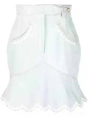 Casablanca Floral-embroidered Denim Peplum Skirt - Blue
