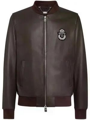 BILLIONAIRE Logo-patch Leather Bomber Jacket
