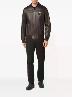BILLIONAIRE Logo-patch Leather Bomber Jacket