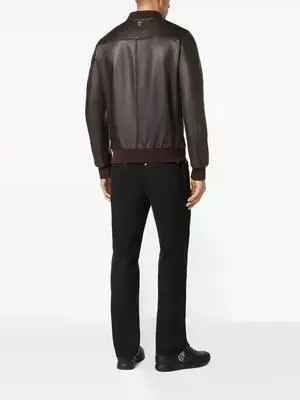BILLIONAIRE Logo-patch Leather Bomber Jacket