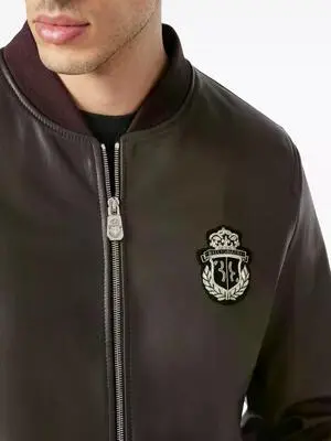 BILLIONAIRE Logo-patch Leather Bomber Jacket
