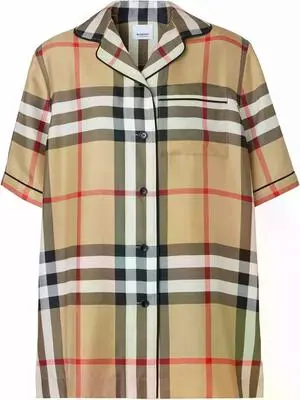 Burberry Vintage Check Silk Pajama Shirt - Neutrals
