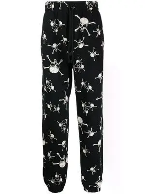 SAINT MXXXXXX Skull-print Cotton Track Pants - Black