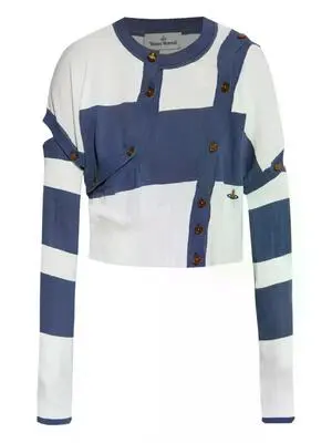 VIVIENNE WESTWOOD Striped Button-detail Cropped Cardigan - Blue