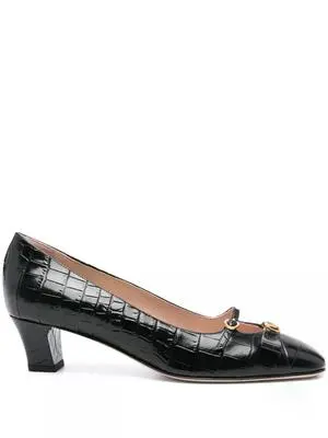 Valentino Garavani Croc Effect Bow Detail Mary Jane Pumps - Black