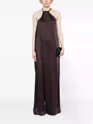 Stella McCartney Chocolate Satin Chain-link Halterneck Wide-leg Jumpsuit