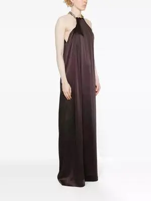 Stella McCartney Chocolate Satin Chain-link Halterneck Wide-leg Jumpsuit