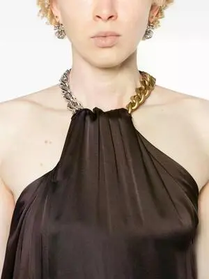 Stella McCartney Chocolate Satin Chain-link Halterneck Wide-leg Jumpsuit