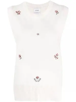 BARRIE Floral Embroidered Cashmere Top - Neutrals