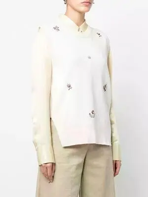 BARRIE Floral Embroidered Cashmere Top - Neutrals