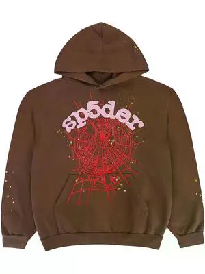SP5DER Graphic Print Web Hoodie - Brown