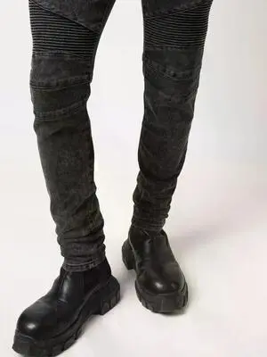 Balmain Ribbed Slim-cut Bleached Jeans - Black