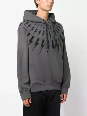 Neil Barrett Thunderbolt Print Cotton Hoodie - Grey