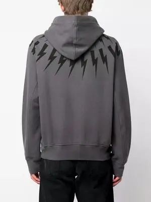 Neil Barrett Thunderbolt Print Cotton Hoodie - Grey