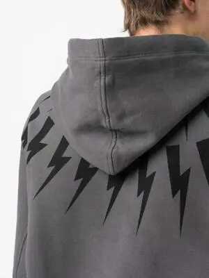 Neil Barrett Thunderbolt Print Cotton Hoodie - Grey