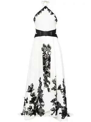SAIID KOBEISY Floral Embroidered Neoprene Gown - White