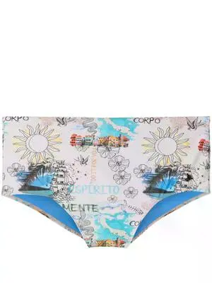 AMIR SLAMA Graphic-print Swim Shorts - Neutrals