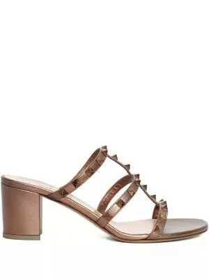 Valentino Garavani Rockstud Metallic Nappa Leather Heeled Sandals - Brown