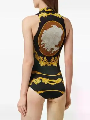 Versace Silk Draped Cameo Print Bodysuit