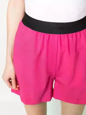 MSGM Fuchsia Virgin Wool Blend Logo Waistband Shorts - Pink