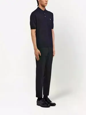 Prada Logo-embroidered Wool Polo Shirt - Blue