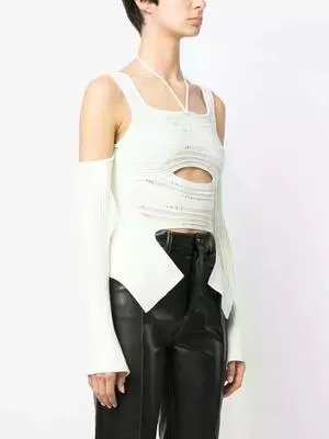 ANDREĀDAMO Ribbed Knit Cut-out Top - Neutrals