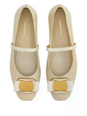 FERRAGAMO Vara Buckle-detail Ballet Flats - Neutrals