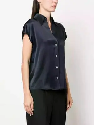 Vince Short-sleeve Silk Shirt - Blue