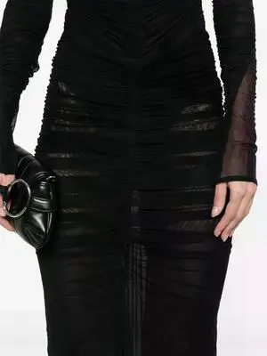 MUGLER Ruched Midi Skirt - Black
