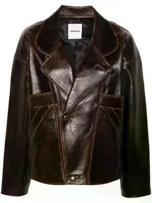 Sandro Oversized Lambskin Leather Jacket With Suit-style Lapel Collar