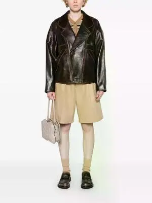 Sandro Oversized Lambskin Leather Jacket With Suit-style Lapel Collar