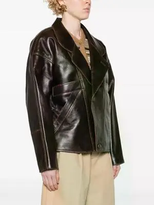 Sandro Oversized Lambskin Leather Jacket With Suit-style Lapel Collar