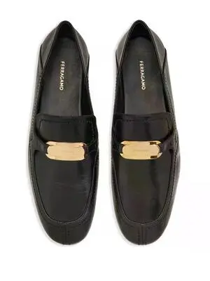 FERRAGAMO Buckle Leather Loafers - Black