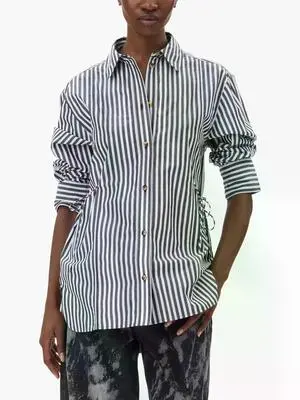 GANNI Striped Poplin Shirt - Black