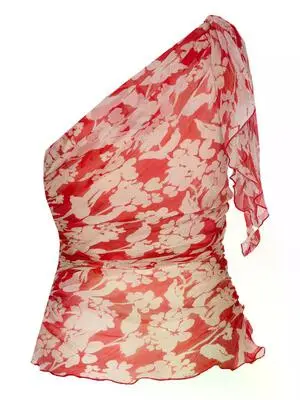 Victoria Beckham One-shoulder Draped Floral Blouse