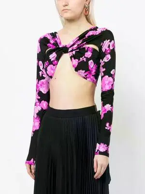 Coperni Floral-print Cropped Top - Black