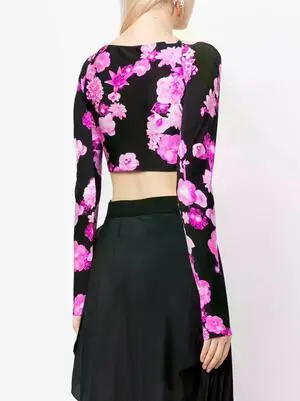 Coperni Floral-print Cropped Top - Black