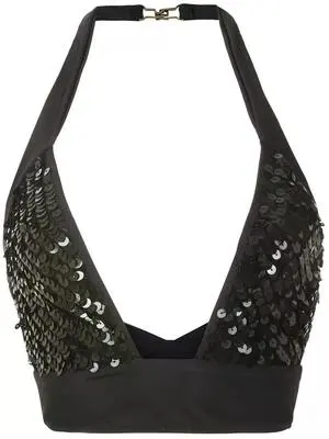 AMIR SLAMA Sequin Embellished Bikini Top - Black