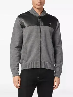 Philipp Plein Skull Intarsia Knit Bomber Jacket - Grey