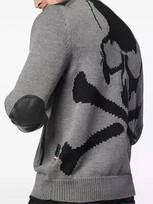 Philipp Plein Skull Intarsia Knit Bomber Jacket - Grey