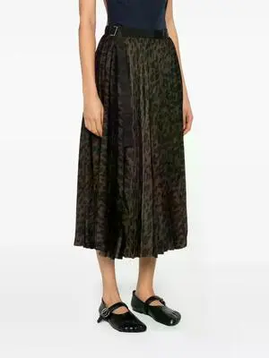 Sacai Leopard-print Pleated Midi Skirt - Brown