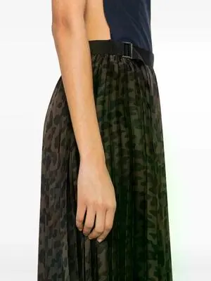Sacai Leopard-print Pleated Midi Skirt - Brown