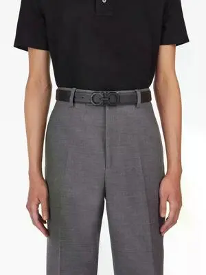 FERRAGAMO Logo-buckle Leather Belt - Grey