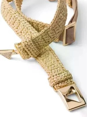 Prada Enamel-logo Raffia Belt