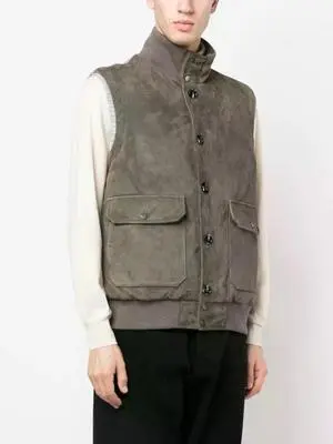 Kiton Feather-down Suede Padded Gilet
