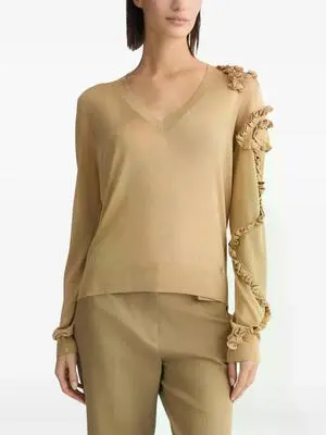 Liu Jo Ruched V-neck Long-sleeve Sweater